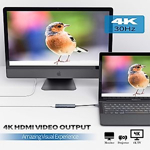 USB C HDMI Adapter for MacBook Pro 2016/2017, 6 in 1 USB-C to HDMI Output, SD+MicroSD Card Reader and 3-Ports USB 3.0
