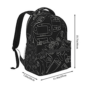 Fiokroo Video Game Controller Black Background Backpack School Bag For Students Teens Men Women Gaming Gadgets Laptop Backpacks Travel Daypack Bag With Multiple Pockets