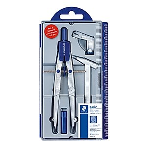 STAEDTLER 550 02 Noris School Compass with Centre Wheel, Extension Bar, Universal Adapter and Lead Box (350 mm Diameter)