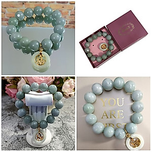 Heavens Tvcz Natural Green Jade Round 13.90 mm Gems Healing Energy Real Bracelets Bangle for Women Men Charms with Pendant Coin Lucky Money Powerful Thai