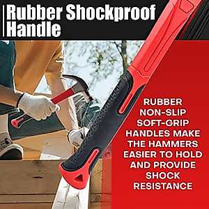 C&T 2 Piece Hammer Set,8oz Stubby Claw Hammer With Magnetic Nail Starter & 16oz Fiberglass General Purpose Claw Hammer & 560pcs Hardware Nail Assortment Kit, Soft Nonslip Handle & Heat Treated Head