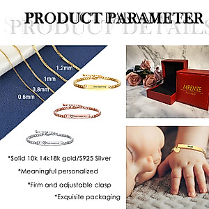 MRENITE 10k 14k 18k Solid Yellow Gold Silver Personalized His Hers Name ID Bar Bracelet Anklet Box Chain Custom Engraved Letter for Her Women Mom Daughter Son (Rose Gold)