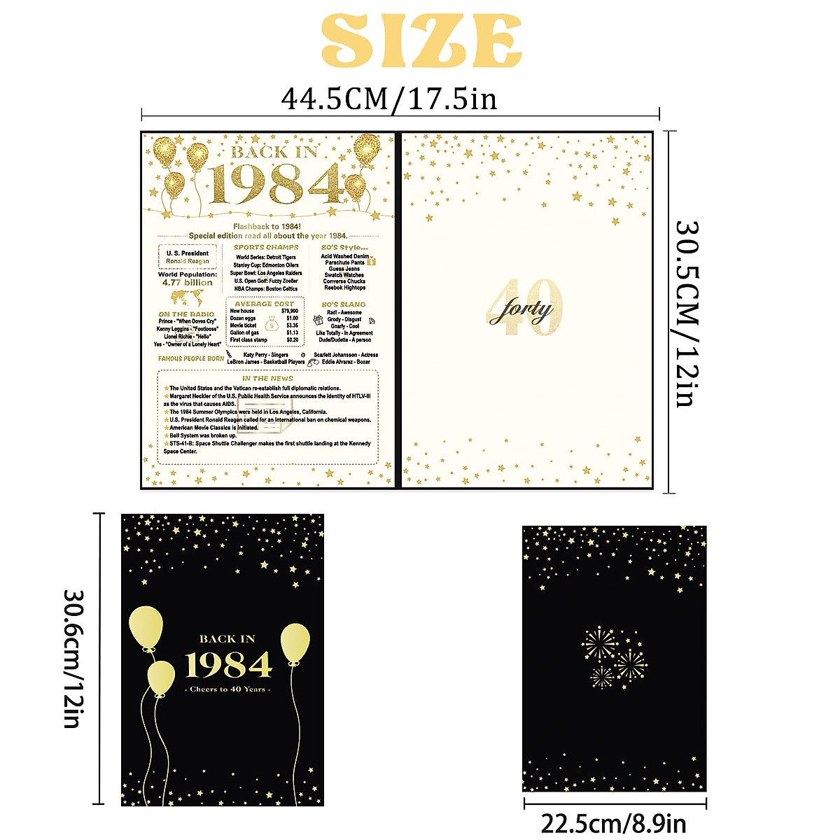 Crenics 40th Birthday Gift for Men or Women, Creative Back in 1984 Birthday Poster, Giant 40th Birthday Guest Signature Book for Black and Gold 40 Anniversary Birthday Party Decorations