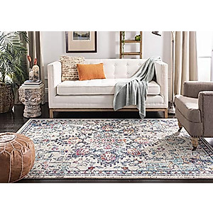 SAFAVIEH Madison Collection 8' x 10' Cream/Blue MAD473B Boho Chic Medallion Distressed Non-Shedding Living Room Bedroom Dining Home Office Area Rug