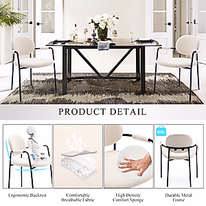 COLAMY Dining Chairs Set of 4, Modern Boucle Dining Chairs with Arms, Small Comfy Sherpa Dining Armchairs with Back for Kitchen, Dining Room, Restaurant, Cream