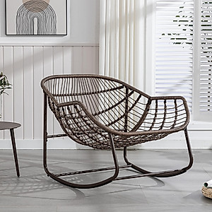 SZLIZCCC Patio Rocking Chairs, Oversized Wicker Egg Rocking Chair,Indoor & Outdoor Upholstered Papasan Chairs, Modern Lounge Chair for Balcony,Living Room Patio, Front Porch, Garden