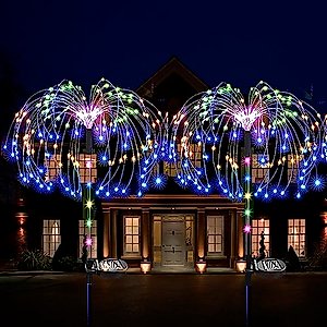 XRR Solar Lights Garden Outdoor, 120LED Solar Firework Lights 2 Lighting Modes Solar Starburst Lights Colorful Flower Stake Outdoor Lights for Yard, Parties(Multicolor)