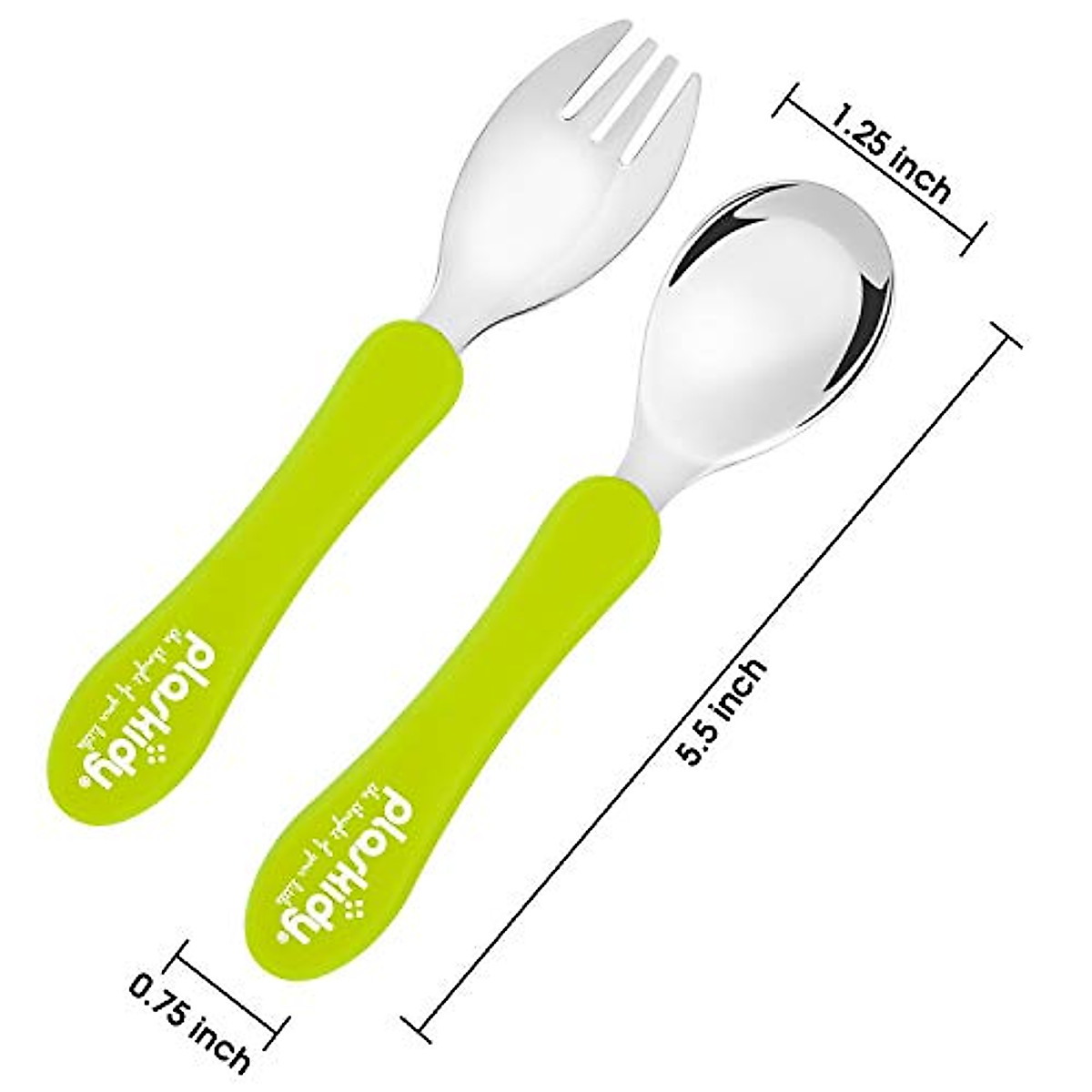 PLASKIDY Toddler Utensils Set of 8 Kids Utensils Forks and Spoons - BPA Free/Dishwasher Safe Toddlers Silverware Stainless Steel with Silicone Handle's Children's Safe Flatware Cutlery Set