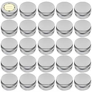 TUZAZO 24Pack 2 Oz Aluminum Tin Cans with Screw Lid and Labels, Refillable Travel Sized Cosmetic Containers Small Tins for Salves, Lotion Bars, Beard Balms, Candles