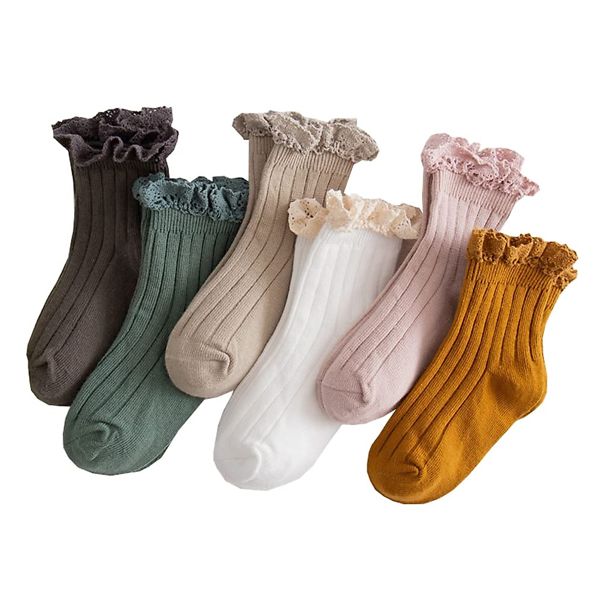 XiPriway Little Girls Vintage Ruffle Ankle Lace Socks Toddler Girl Boot Socks，Mixed 6 Pairs