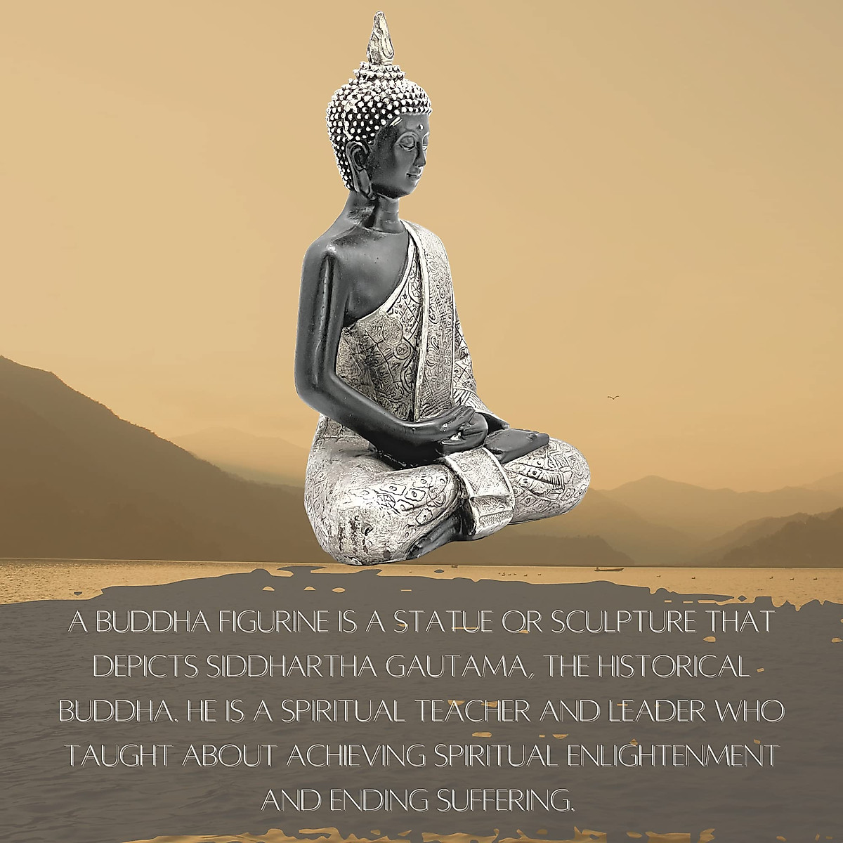 Bellaa 28526 Rustic Buddha Statue Japanese Style Zen Garden Sculpture Figurine Meditating Sitting Dhyana Mudra Lotus Pose Yoga Altar Peace Harmony Home Decor 8 inch