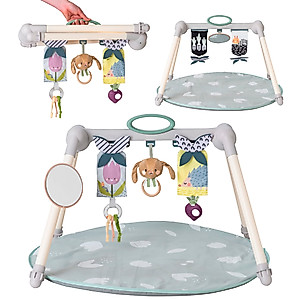 Taf Toys Foldable Baby Play Gym. Double Sided Infant Activity Center with Black, White & Color Toys, XL Baby-Safe Mirror & Activity Toys. Hanging Bar Toddler Toy Little Dove Baby Playmat