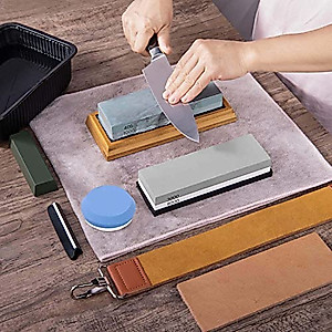 Sharpening Stone Set for Knife Wet Stone Sharpening Kit, Water Stone for Sharpening Knives 4 Side Grit Whetstone 400/1000 3000/8000 Kitchen Knives Sharpeners-Non-Slip Bamboo Base,Gloves,Honing Guide