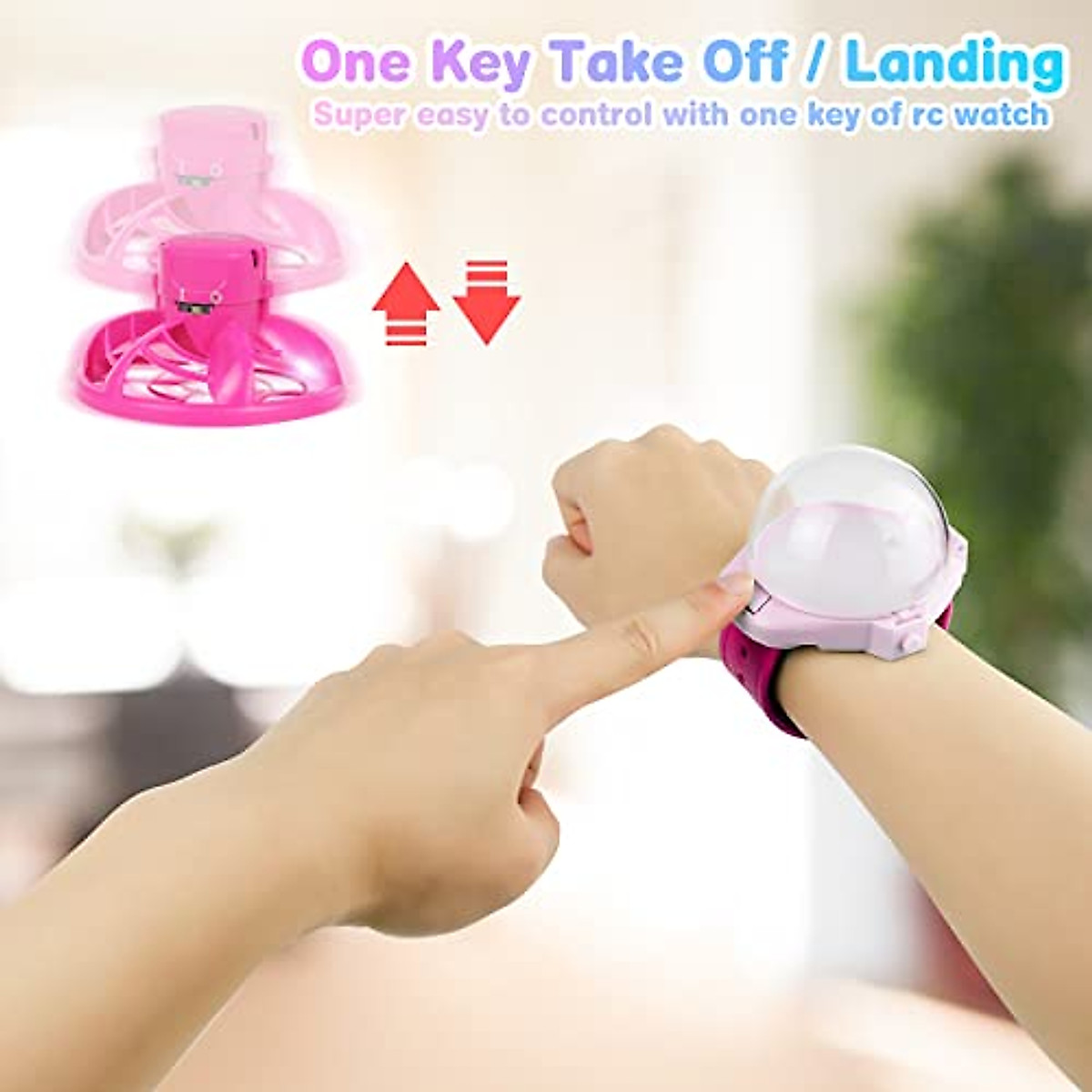 CheerWing Mini Drone for Kids, One Key RC Watch Control Small UFO Flying Toys with LED Night Lights Easy to Operate for Beginners Boys Girls Pink