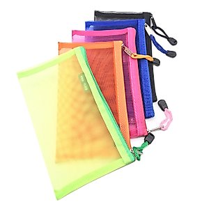 Outman Pack of 5 pcs Multipurpose Nylon Mesh Cosmetic Bag Makeup Travel Cases Pencil Case Travel Organizers