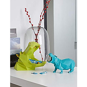 HAUCOZE Candy Dish Cookie Jar Hippo Gifts Sculpture Modern Decor Statue Table Centerpiece Crafts Polyresin Figurine Arts Blue 7.8inch