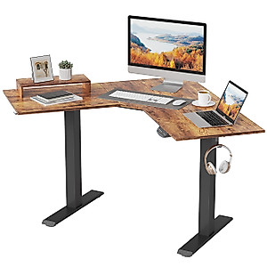 BANTI Dual Motor L-Shaped Electric Standing Desk, 48 Inches Adjustable Height Stand Up Desk, Sit Stand Home Office Desk with Rustic Brown Top/Black Frame