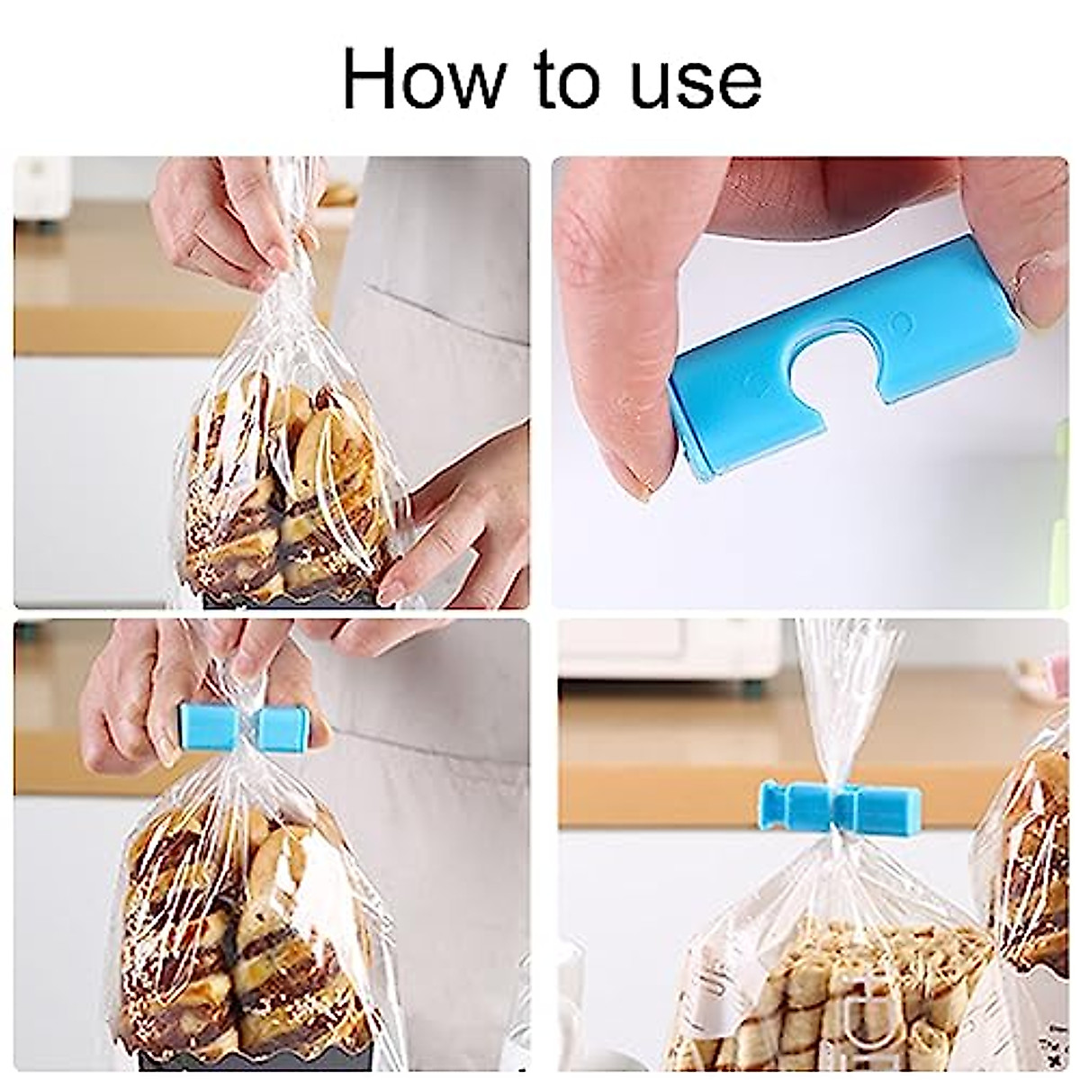 Bag Clips, 16pcs Food Clips Bread Bag Clips for Food Storage, Squeeze and Lock Bag Closure Clips Chip Clips, Snack Clips