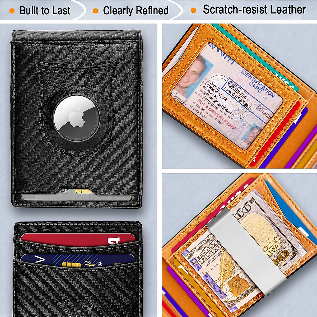 BULLIANT Men Wallet,Slim Leather Wallet RFID Blocken for Gift Men Standard & Airtag Use 11Cards