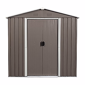 KELRIA 6ft x 5ft Outdoor Metal Storage Shed with Window, Outdoor Storage Shed with Lockable Sliding Doors, Floor Frame, Sun Protection, Waterproof Tool Storage Shed for Patio, Lawn,Backyard, White