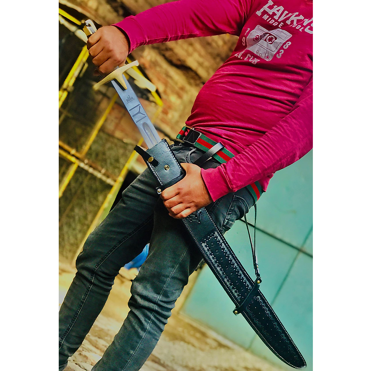 NoonKnives:Ertugrul Series (ErtugrulSword) custom made totally, carbon steel balde handle leather strip