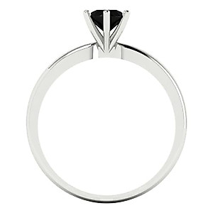 0.50ct Round Cut Solitaire Natural Black Onyx Engagement Wedding Bridal Promise Anniversary Ring in 18K White Gold Size 10.5