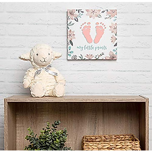 Kate & Milo Floral Baby Print Canvas, DIY Baby Handprint Or Footprint Art, Babyprints Keepsake Wall Art, Baby Girl Nursery Decor, New And Expecting Parents Gift, Floral Canvas