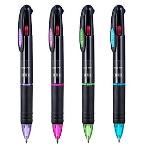 favide 4 Pack 0.7mm 4-in-1 Multicolor Ballpoint Pen，4-Color Retractable Ballpoint Pens for Office School Supplies Students Children Gift