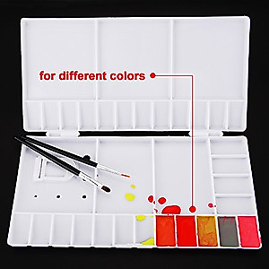 Watercolor Palette Folding Paint Tray Plastic Painting Pallet with 33 Compartments, Thumbhole and Brush Holders, White