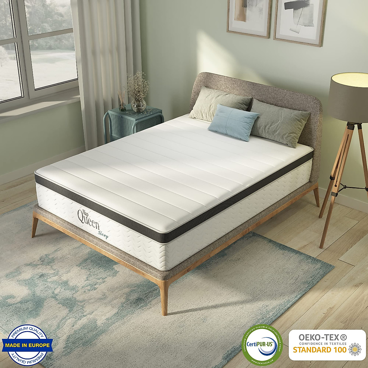 NapQueen 10 Inch Maxima Hybrid Mattress, Queen Size, Cooling Gel Infused Memory Foam and Innerspring Mattress, Bed in a Box,White & Gray