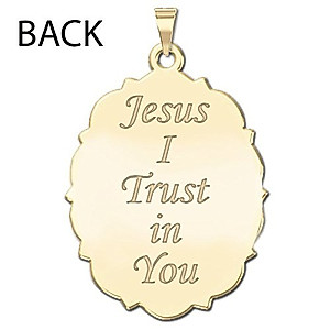 PicturesOnGold.com Divine Mercy Doubled Sided Scallopped Oval Religious Medal 1/2 X 2/3 Inch Size of Dime, Solid 14K Yellow Gold