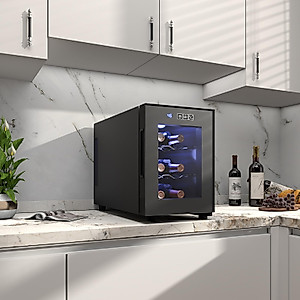 JINJUNYE 6 Bottle Wine Cooler Refrigerator, Wine Fridge Small, Countertop Wine Cooler with Digital Temperature Control, 46-66℉ Mini Freestanding Wine Cellars Glass Door, Gift for Wine Lover