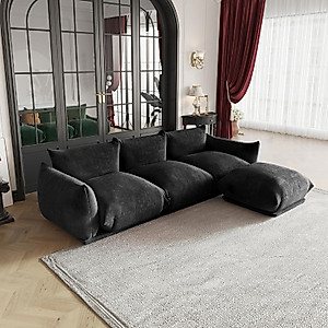 JACH103 L-Shaped Sectional Sofa, Minimalist Chenille Modular Sofas Couches, Luxury Modern 4-Seat Couch Sectionals with Reversible Chaise Ottoman for Living Room Bedroom Office Apartment (Black)