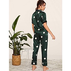 Floerns Women's Printed Two Piece Short Sleeve Sleepwear Long Pants Pajamas Sets Green Dot M