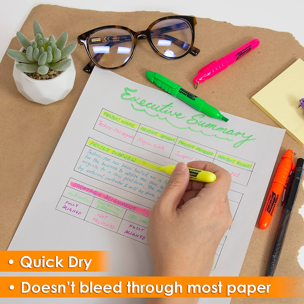 BAZIC Mini Highlighter Pen Assorted Color, Chisel Tip Broad Fine Line Highlighters Unscented (5/Pack), 1-Pack