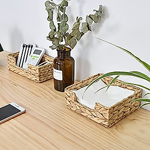 StorageWorks Water Hyacinth Napkin Holder, Wicker Baskets and Serving Tray for Kitchen, Rattan Napkin Holders for Tables, 7 ½"L x 7 ½"W x 2 ¾"H, 1 Pack