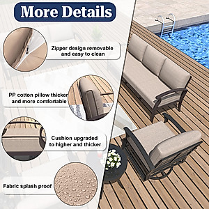 Rwnnad Patio Furniture Set 7-Piece Aluminum SectionalSofa Modern Outdoor Conversation Set 10 Seats, Outdoor Swivel Rocking Chairs with Thick Cushion, Sand