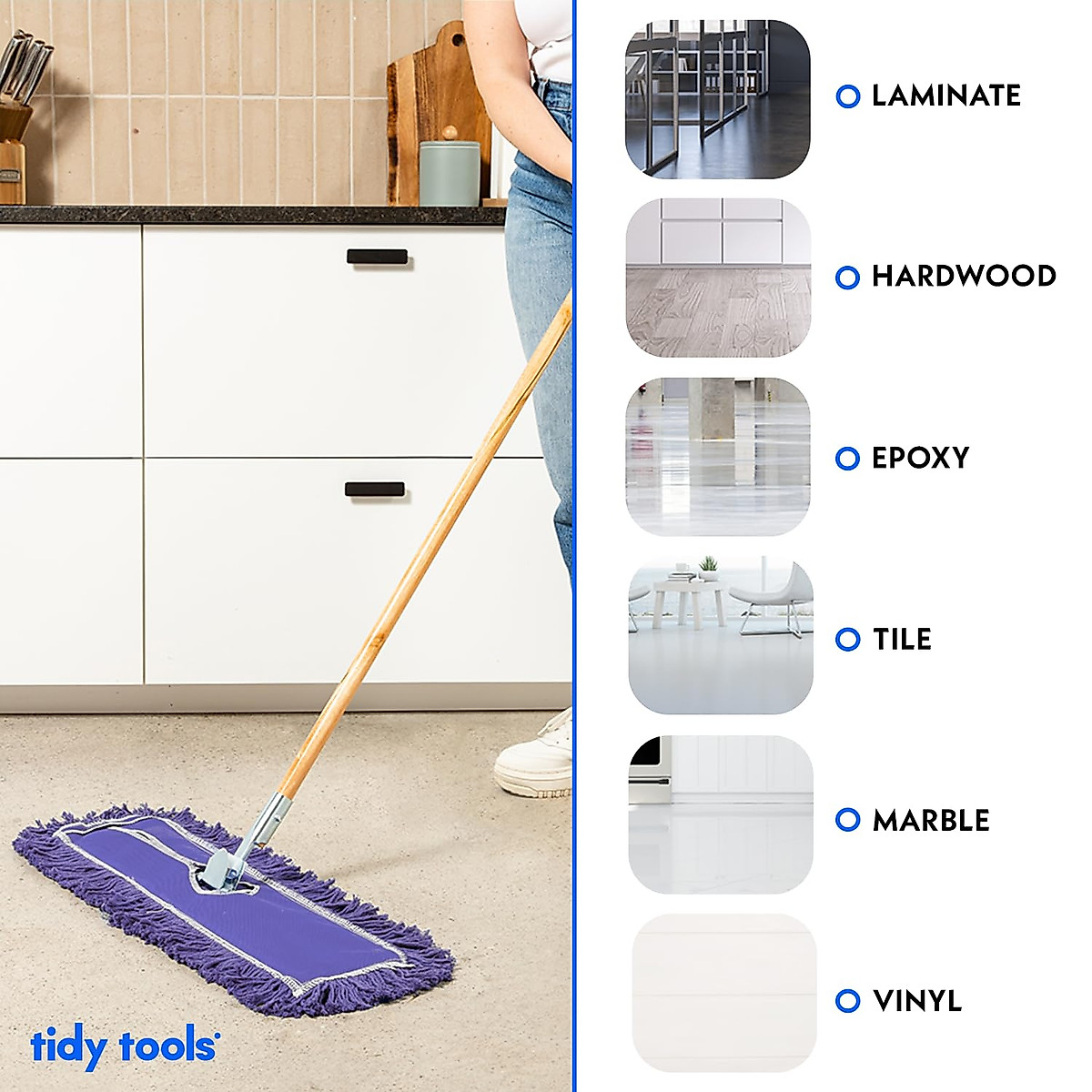 Tidy Tools 24 Inch Purple Dust Mop with Wood Handle and 24 Inch Purple Dust Mop Refill Bundle - 2 Mop Sets and 4 Refills