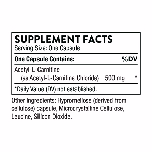 THORNE Acetyl-L-Carnitine - 500 mg - Supports Brain Function & Healthy Nerve Sensations in The Hands & Feet - Gluten, Dairy & Soy-Free - 60 Capsules