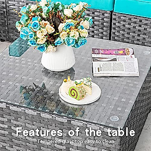 Shintenchi 7 Pieces Ottoman Outdoor Patio Sectional Sofa Couch, Silver Gray PE Wicker Furniture Conversation Sets with Washable Cushions & Glass Coffee Table for Garden, Poolside, Backyard Blue