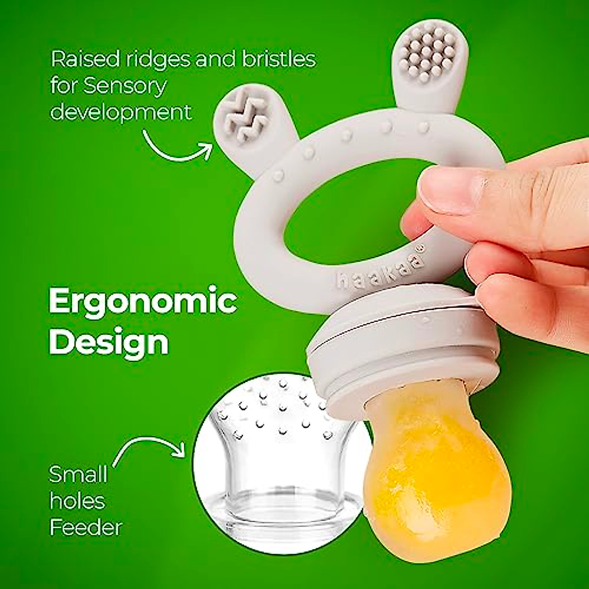 Haakaa Silicone Fresh Food Feeder with Silicone Pouch Cover 1 PK BPA Free (Olive Green)