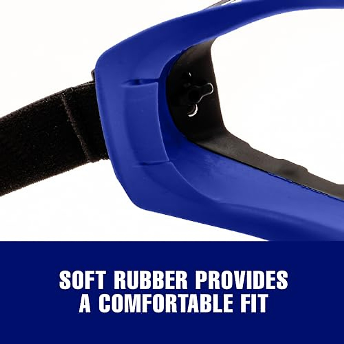 SolidWork Safety Goggles Anti-Fog Clear Lens with Adjustable Elastic Headband. Protective Eyewear for Men & Women (Dark Blue)