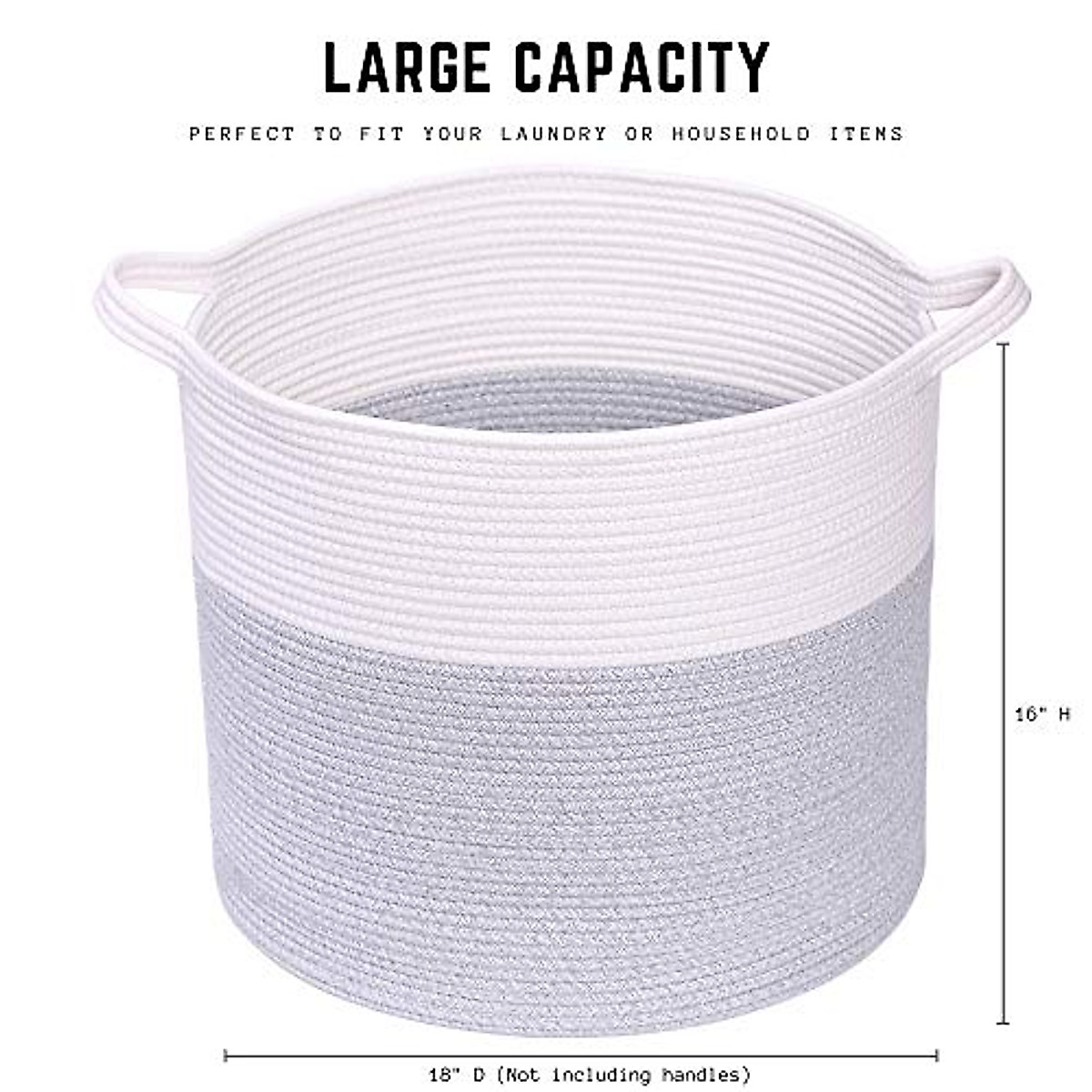 Lily Miles Woven Storage Basket for Blankets - Rope Laundry Basket - Cotton Rope Blanket Basket Living Room - Decorative Round Basket for Kids Toys, Pillows, Towels - Tall Extra Large XXL 18”D x 16”H