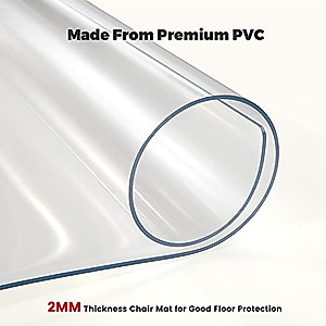 Yecaye Office Chair Mat for Hardwood Floor, 48"×36" Clear Office Floor Mat, Computer&Desk Chair Mat, 2mm Thick PVC Heavy Duty Floor Protector Chair Mats for Rolling Chairs, Can't be Used on Carpet