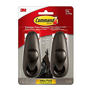 Command Forever Classic Metal Hook, Large, Oil Rubbed Bronze, 2-Hooks (FC13-ORB-2ES), Great for Dorm Decor & Picture Hanging Strips Heavy Duty, Large, White, Holds 16 lbs, 14-Pairs