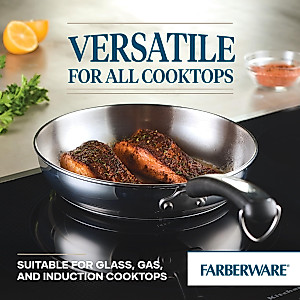 Farberware Brilliance Stainless Steel Frying Pan/Skillet,10 Inch, Dishwasher Safe and Induction Ready, Compatible with All Cooktops,Stainless Steel