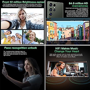 VSMOX S23Ultra Smartphones 5G, Android 13.0 Mobile Phones SIM Free, 8GB RAM 256GB ROM, 6800mAh Battery, 32MP 64MP Phone with Headphones and 128GB Card,Black-8GB~256GB