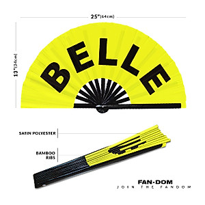 Belle Hand Fan Foldable Bamboo Circuit Hand Fan Funny Gag French Words Slang Expressions Statement Gifts Festival Accessories Rave Handheld Circuit Event Fan Clack Fans (Yellow)