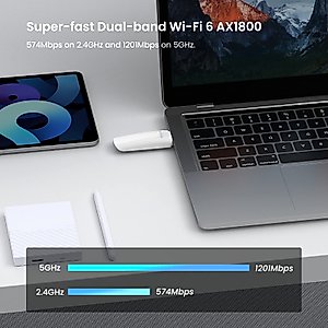 Tenda U18 USB WiFi Adapter, AX1800 WiFi 6 Adapter for PC, 802.11ax USB Wireless Adapter for Desktop Computer, Dual Band WiFi Dongle USB Computer Network Adapters with MU-MIMO, Windows 10/11 Only