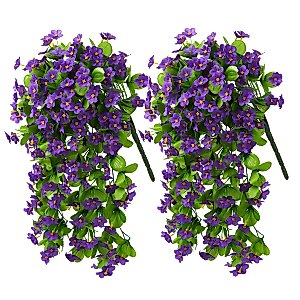 ZFProcess 2PCS Artificial Hanging Flowers, Fake Hanging Plants Violet Vines UV Resistant for Wall Home Room Garden Wedding Indoor Outdoor Summer Decoration(Purple)